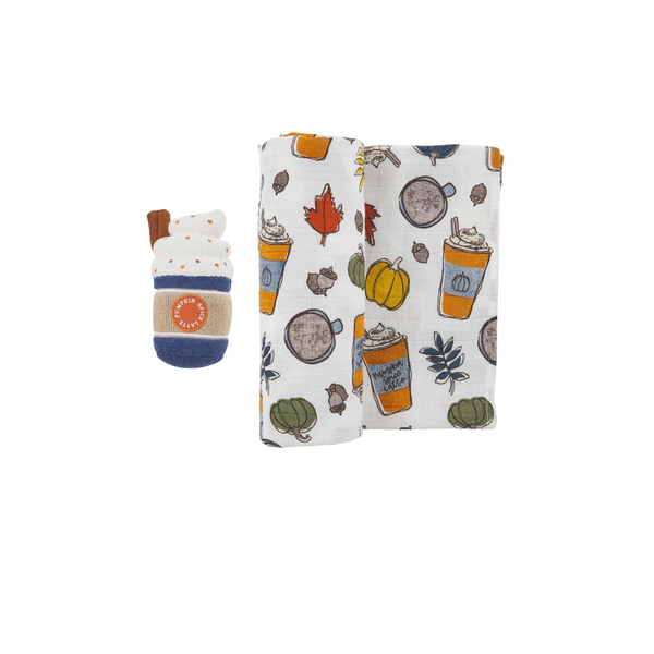Pumpkin Spice Swaddle & Rattle Set - Tadpoles and Tiddlers